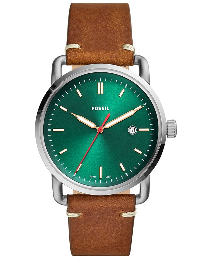 Fossil Men's Commuter Brown Leather Strap Watch 42mm - Macy's