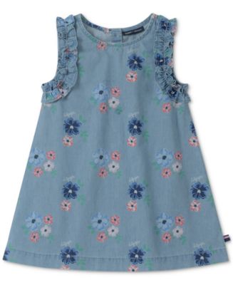 Tommy Hilfiger Baby Girls Floral-Print Cotton Chambray Dress - Macy's