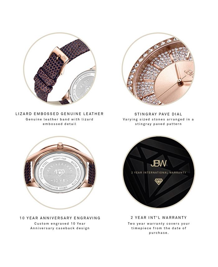 Jbw 10 YR Anniversary Women's Mondrian Diamond (1/8 ct.t.w.) Leather Watch - Macy's