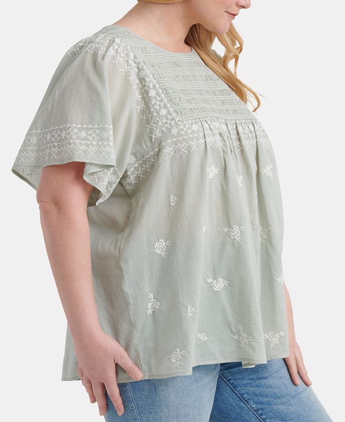 Lucky Brand Plus Size Cotton Embroidered Top - Macy's