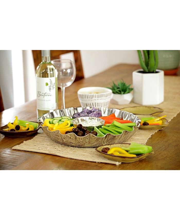 Classic Touch Stainless Steel Chip and dip Bowl with Wavy Trim - Macy's