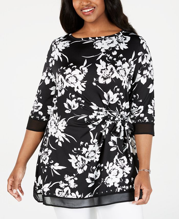 Belldini Plus Size Embellished Chiffon-Trim Tunic - Macy's