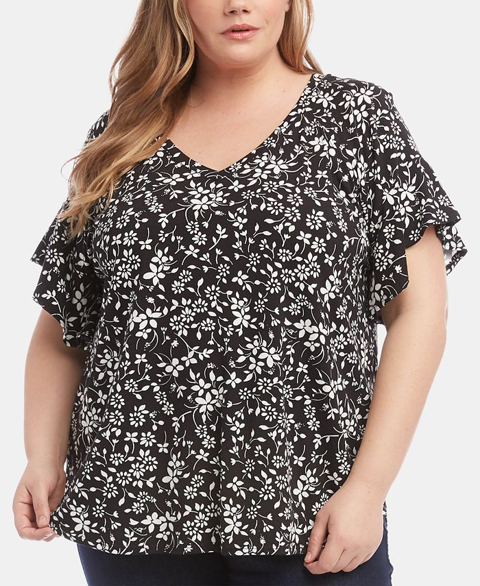 Karen Kane Plus Size V-Neck Ruffle-Sleeve Top - Macy's