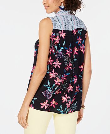Style & Co Mixed Media Collared Top, Created for Macy's - Macy's