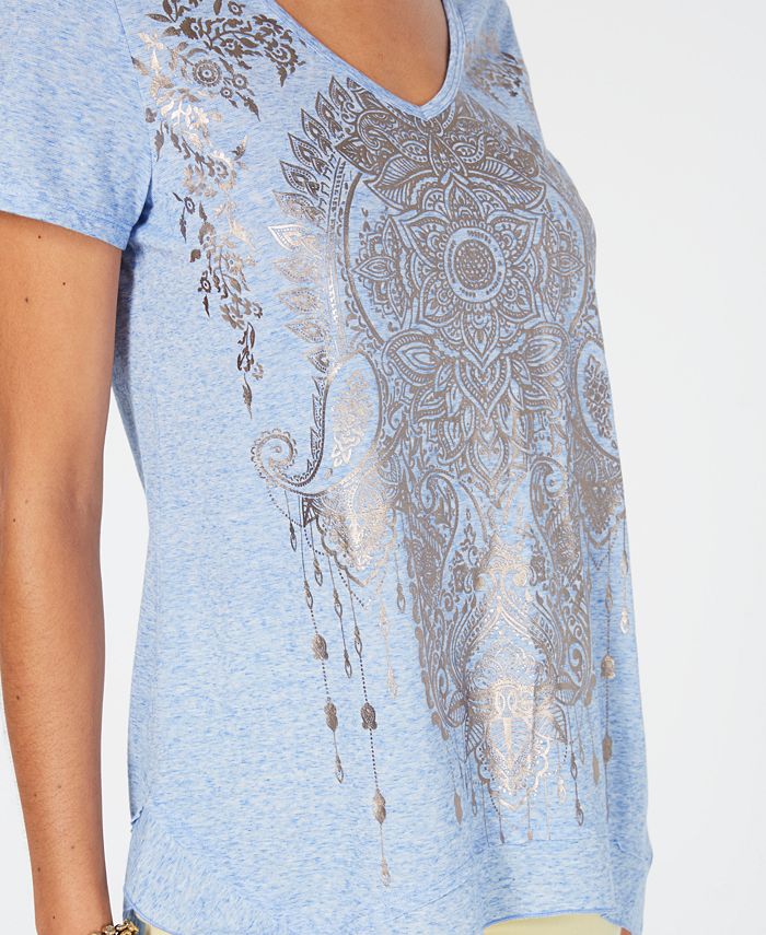Style & Co Metallic-Print High-Low Top, Created for Macy's - Macy's