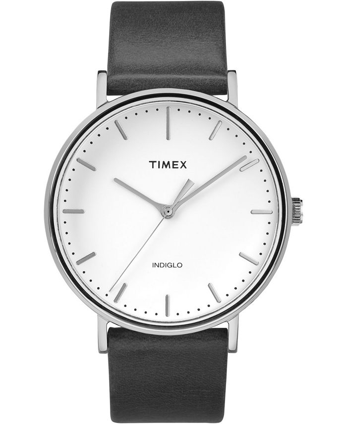 Timex Fairfield 41mm Leather Strap Watch - Macy's