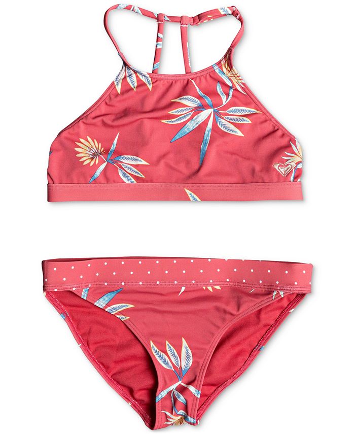 Roxy Big Girls 2-Pc. Printed Crop Top Swim Set - Macy's
