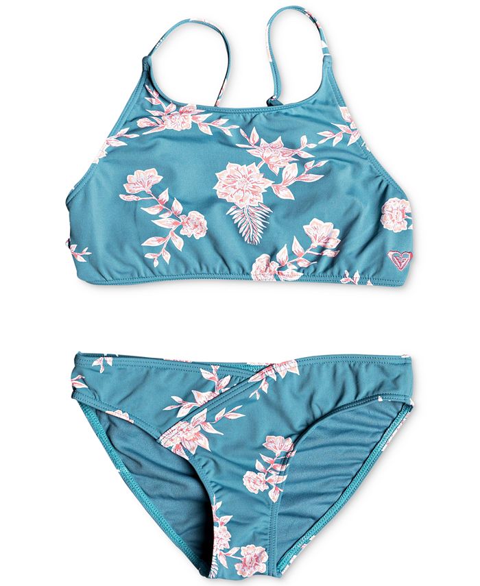 Roxy Big Girls 2-Pc. Printed Crop Top Swim Set - Macy's