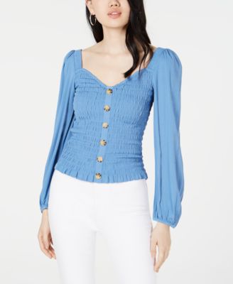 Freshman Juniors' Smocked Button-Front Top - Macy's