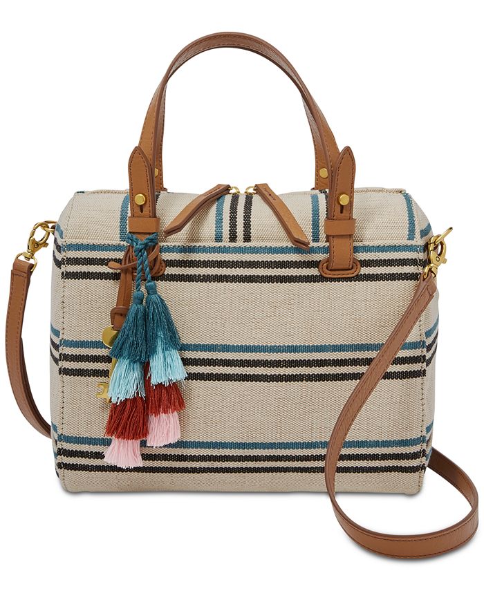Fossil Rachel Natural Striped Satchel - Macy's