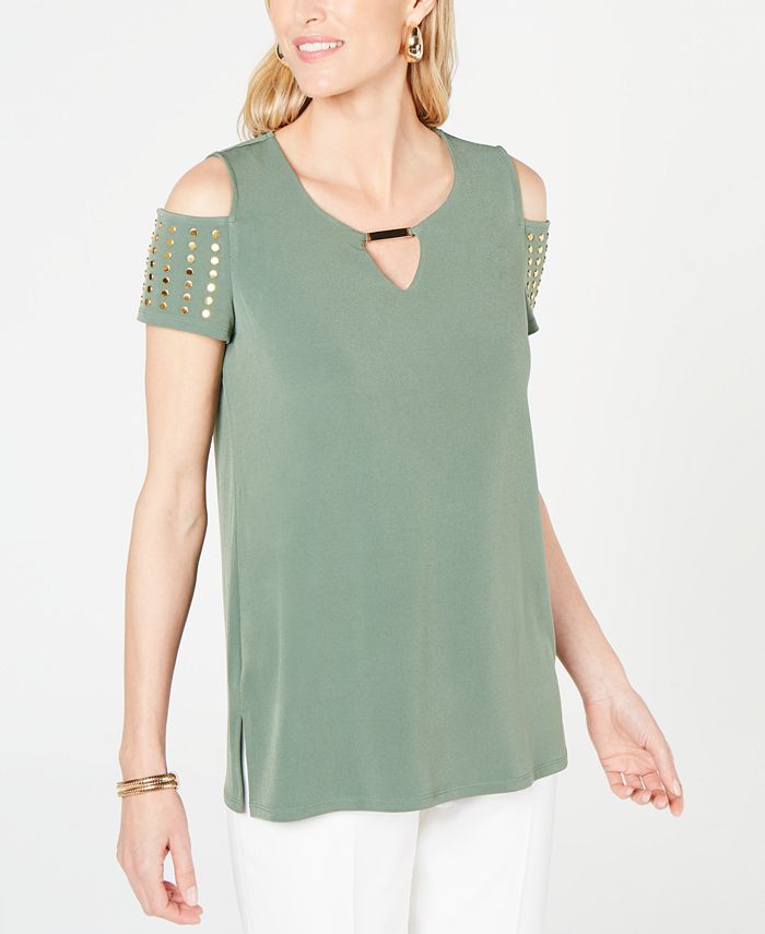 JM Collection Petite Studded Cold-Shoulder Keyhole Top, Created for ...