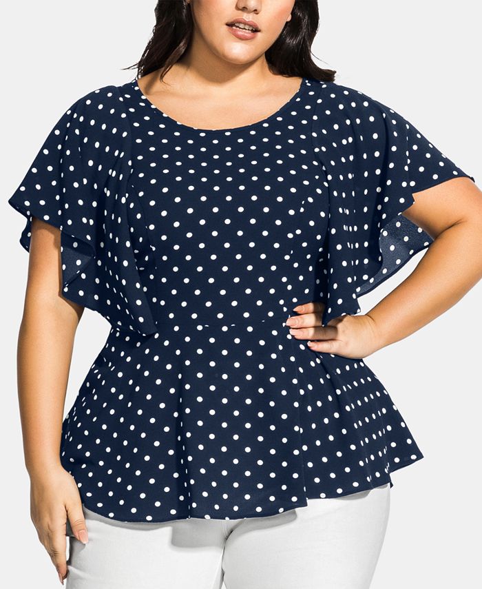 City Chic Trendy Plus Size Dot-Print High-Low Top - Macy's