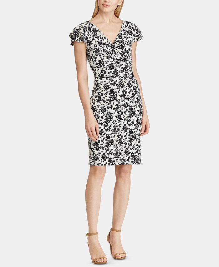 Lauren Ralph Lauren Petite Floral-Print Flutter Cap-Sleeve Dress - Macy's