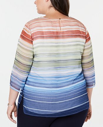 Alfred Dunner Plus Size Lake Tahoe Lace Striped Blouse - Macy's
