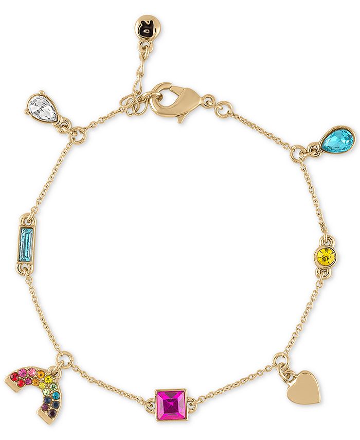 RACHEL Rachel Roy Gold-Tone Stone & Heart Rainbow Charm Bracelet - Macy's