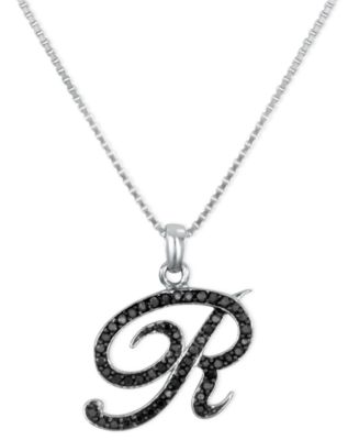 Macy's Sterling Silver Necklace, Black Diamond "R" Initial Pendant (1/4 ...