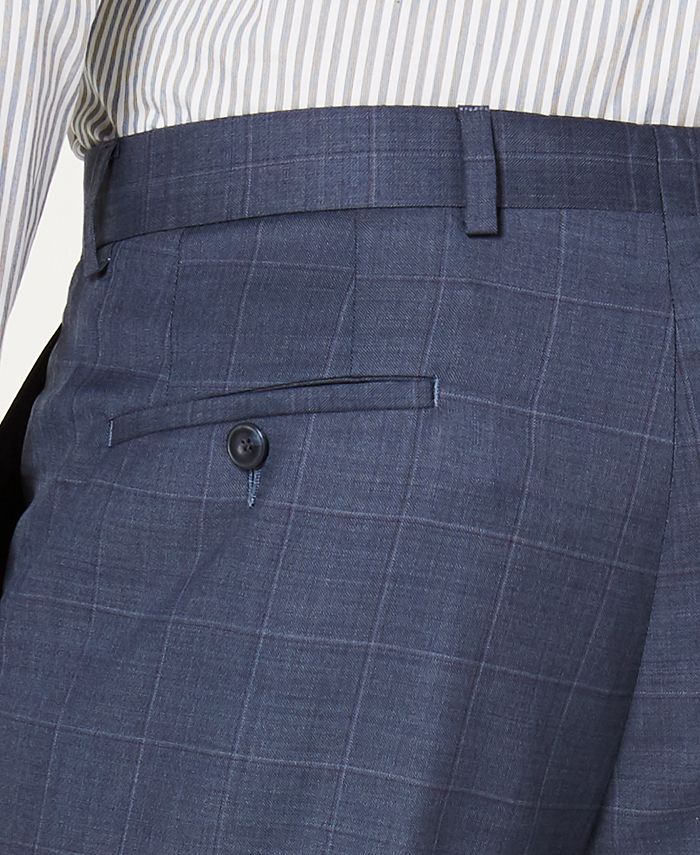 Michael Kors Men's Classic-Fit Airsoft Stretch Blue Windowpane Suit ...