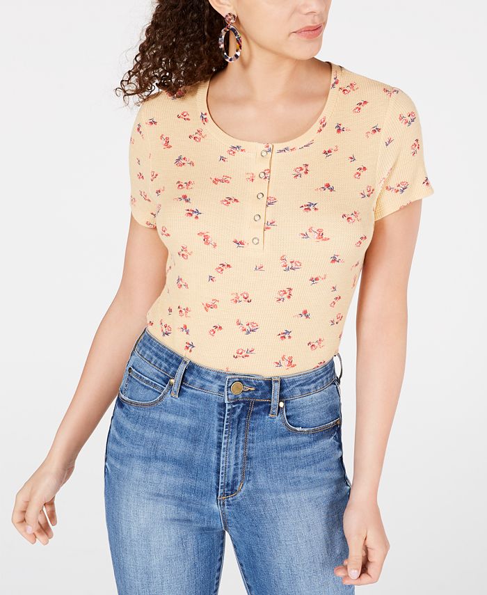 Pink Rose Juniors' Thermal Henley Top - Macy's