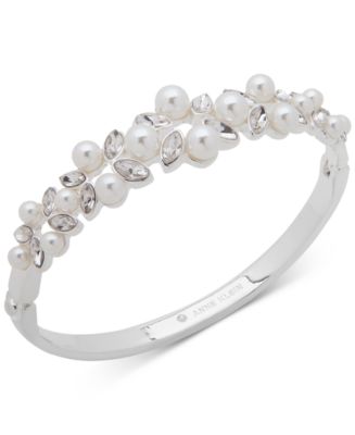 Anne Klein Silver-Tone Crystal & Imitation Pearl Bangle Bracelet - Macy's