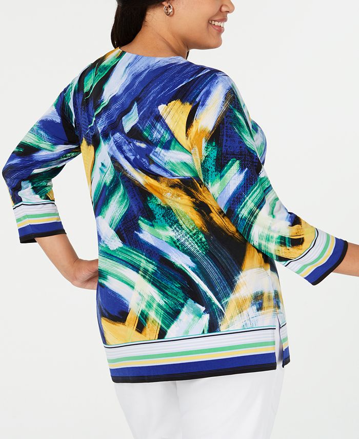 JM Collection Plus Size Embellished V-Neck Tunic Top, Created for Macy ...