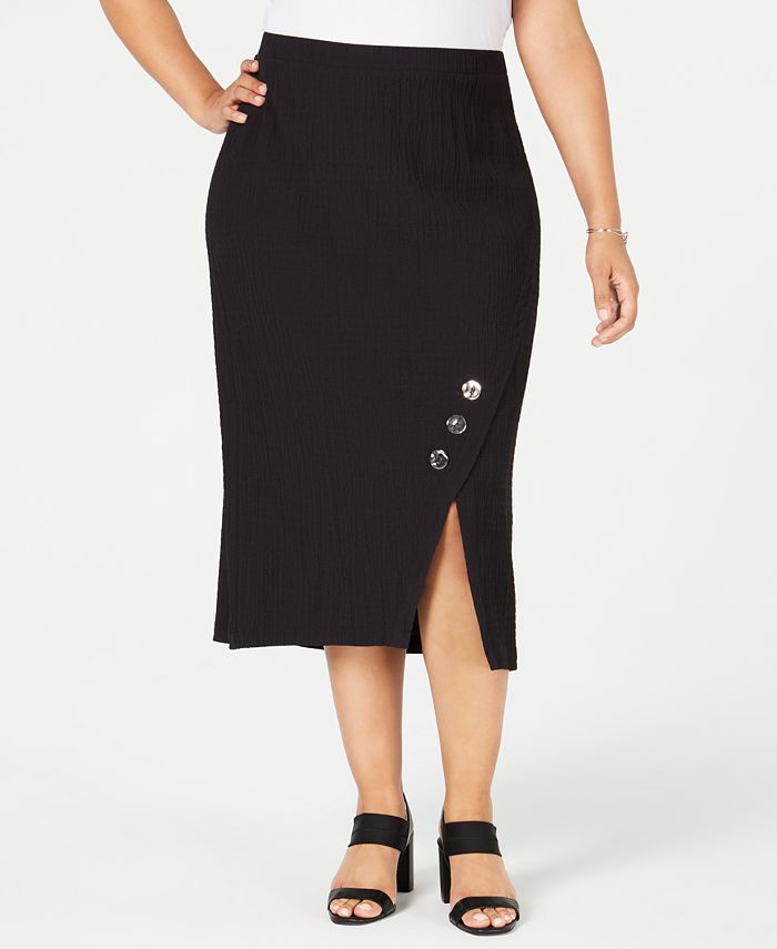 JM Collection Plus Size Textured Button-Trim Skirt, Created for Macy's ...