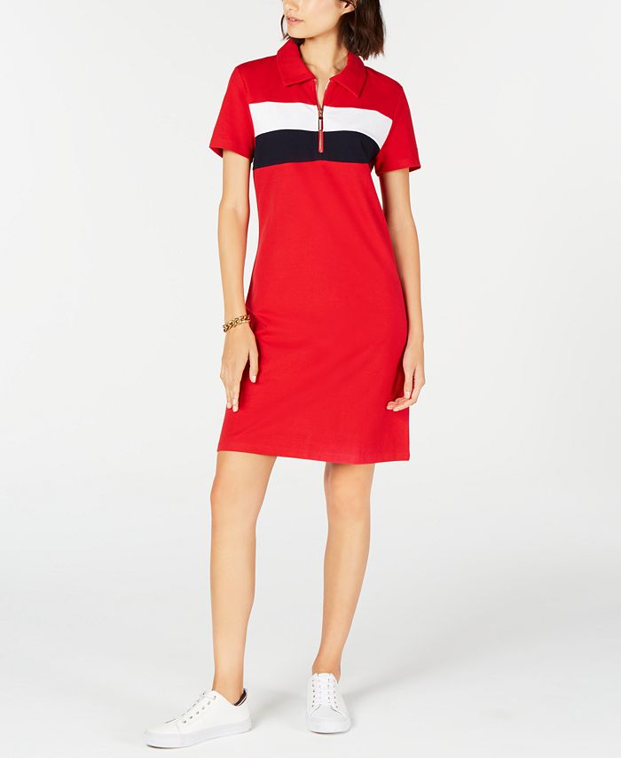 Tommy Hilfiger Colorblocked Zip-Neck Polo Dress - Macy's