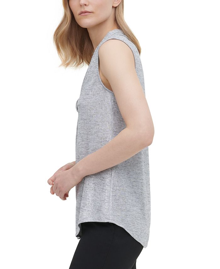 Calvin Klein Metallic Sleeveless Inverted Pleat Top Macys