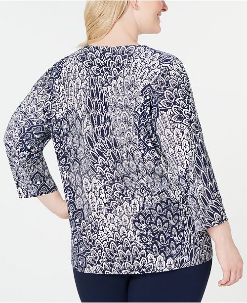 JM Collection Plus Size Printed Jacquard Top, Created for Macy's ...