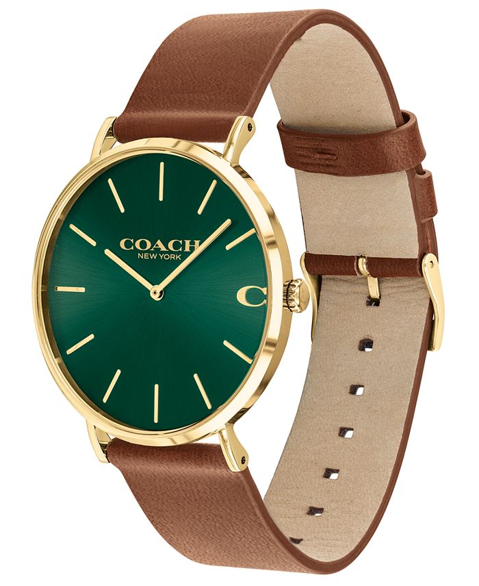 COACH Men's Charles Saddle Leather Strap Watch 41mm - Macy's