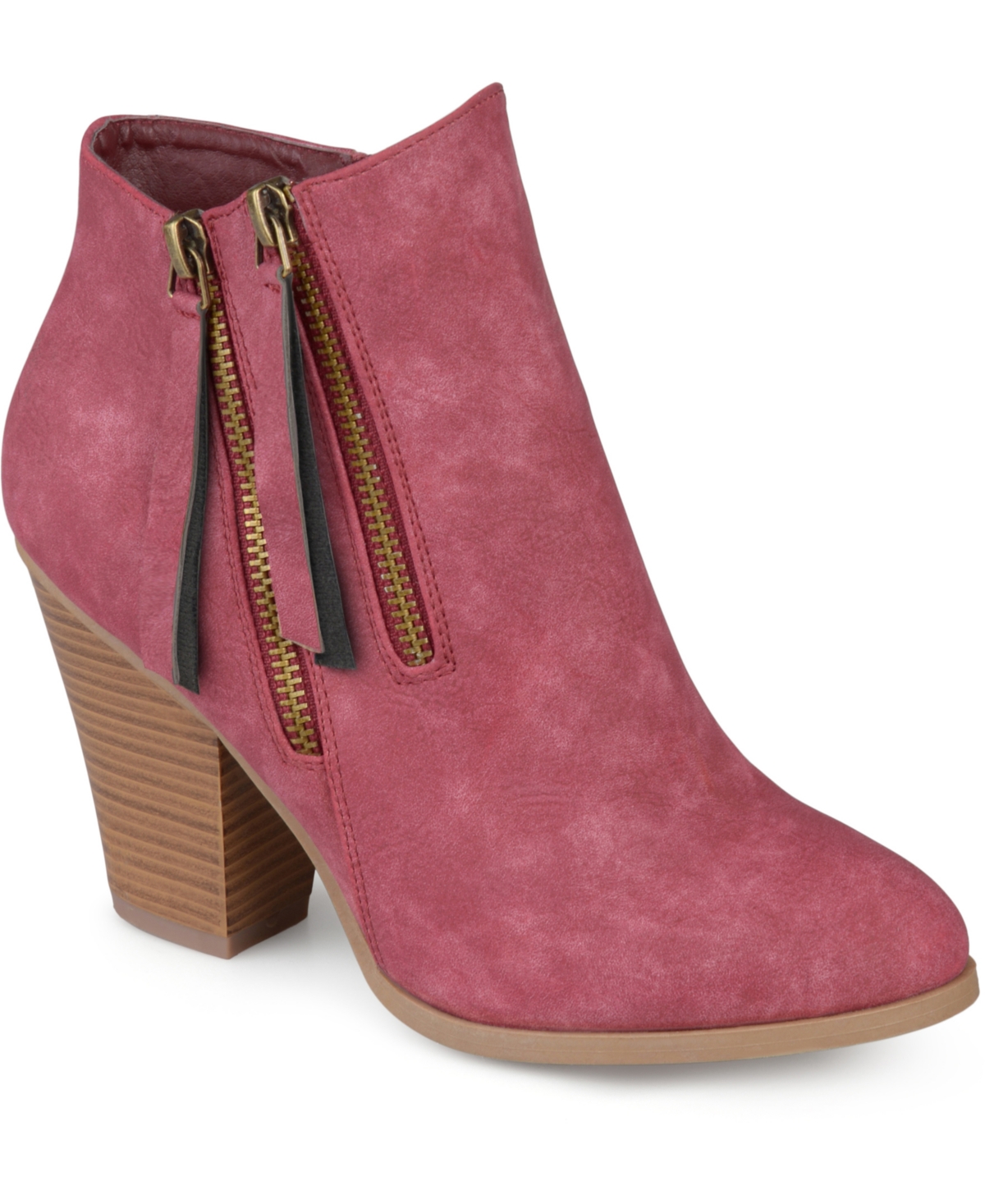 Journee Collection Womens Vally Double Zipper Stacked Heel Ankle Booties - Wine