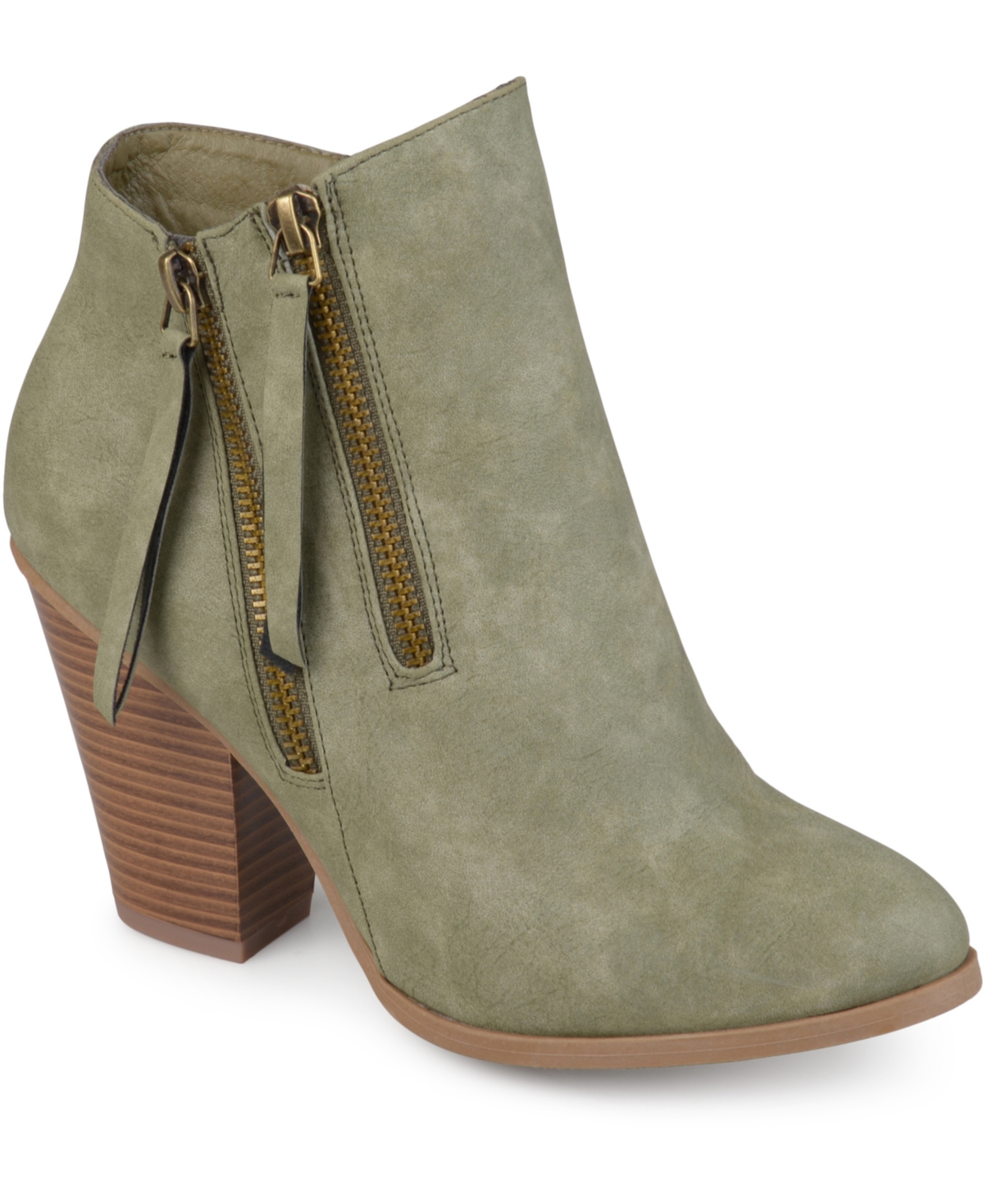 Journee Collection Womens Vally Double Zipper Stacked Heel Ankle Booties - Olive