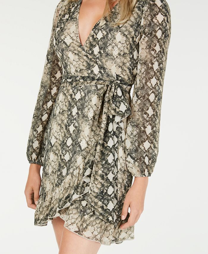 LEYDEN Long-Sleeve Snake Print Wrap Dress - Macy's