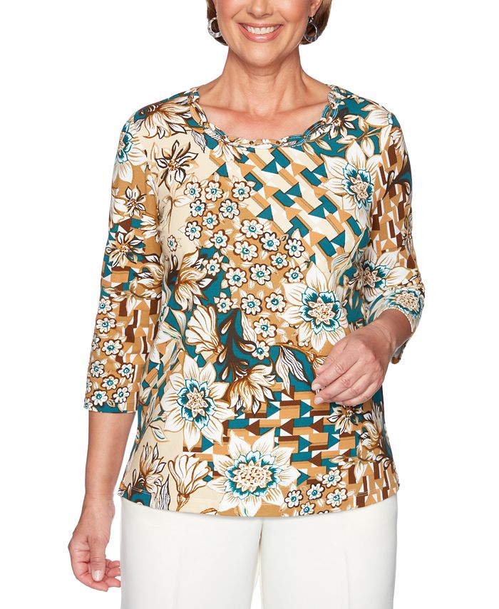 Alfred Dunner Classics Floral Patchwork Print Knit Top - Macy's