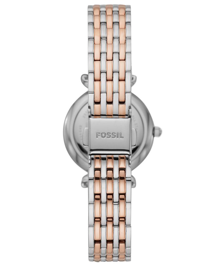 Fossil Women's Mini Carlie Two-Tone Stainless Steel Bracelet Watch 28mm ...