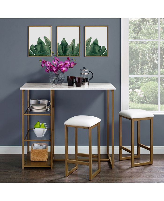 Dorel Living Maxim 3-Piece Brass Pub Set with Faux Marble Top - Macy's
