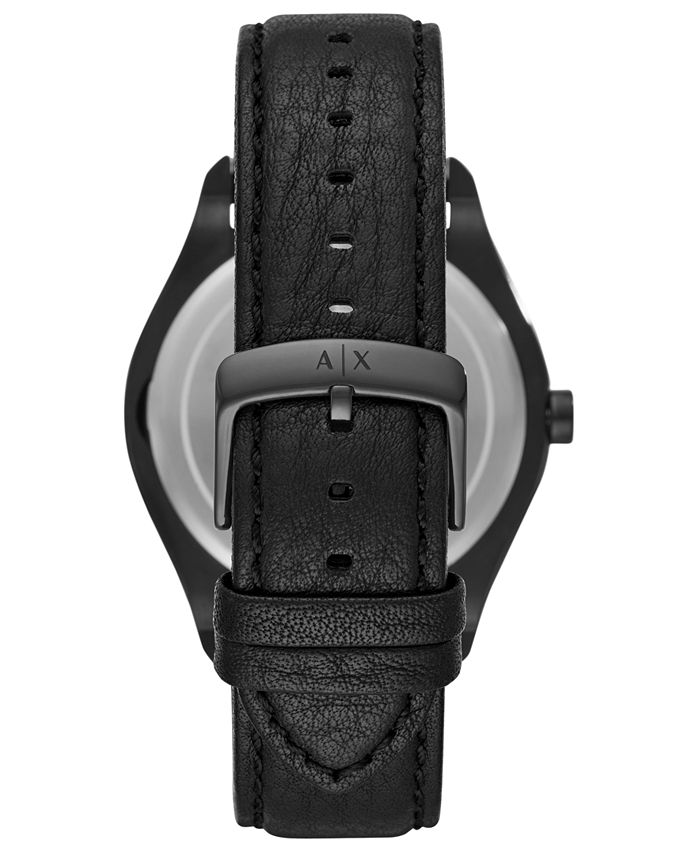A|X Armani Exchange Men's Fitz Black Leather Strap Watch 44mm - Macy's