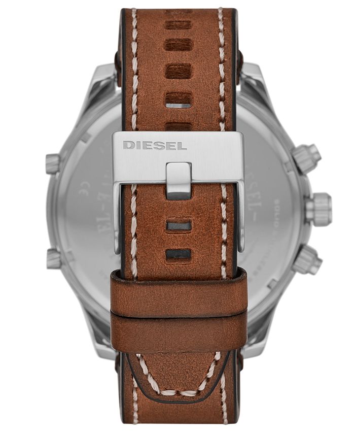 Diesel Men's Boltdown Brown Leather Strap Watch 56mm - Macy's