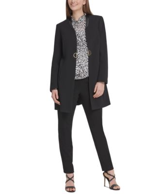 DKNY Petite Open-Front Topper Jacket With Faux-Leather Trim - Macy's