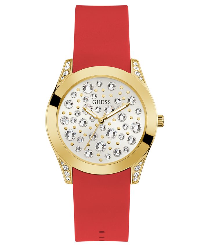 GUESS Women's Red Silicone Strap Watch 39mm - Macy's