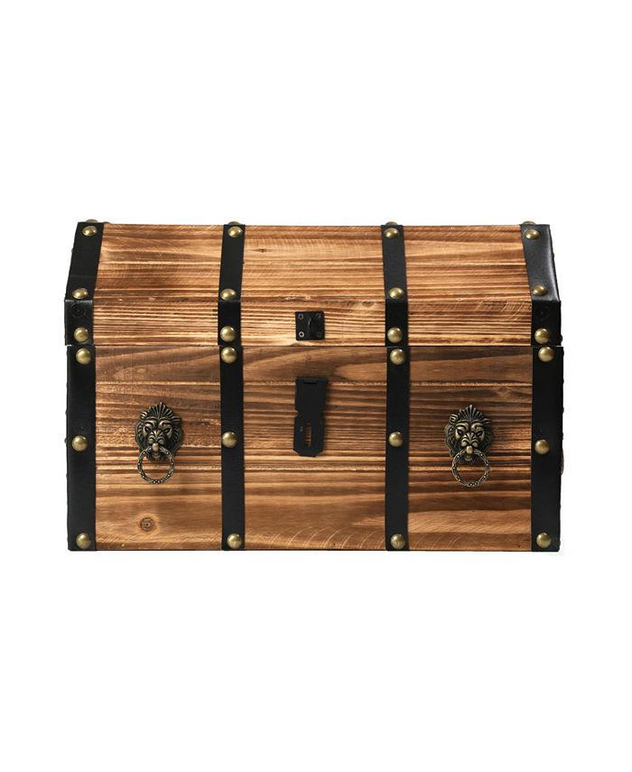 Vintiquewise Large Wooden Pirate Lockable Trunk with Lion Rings - Macy's