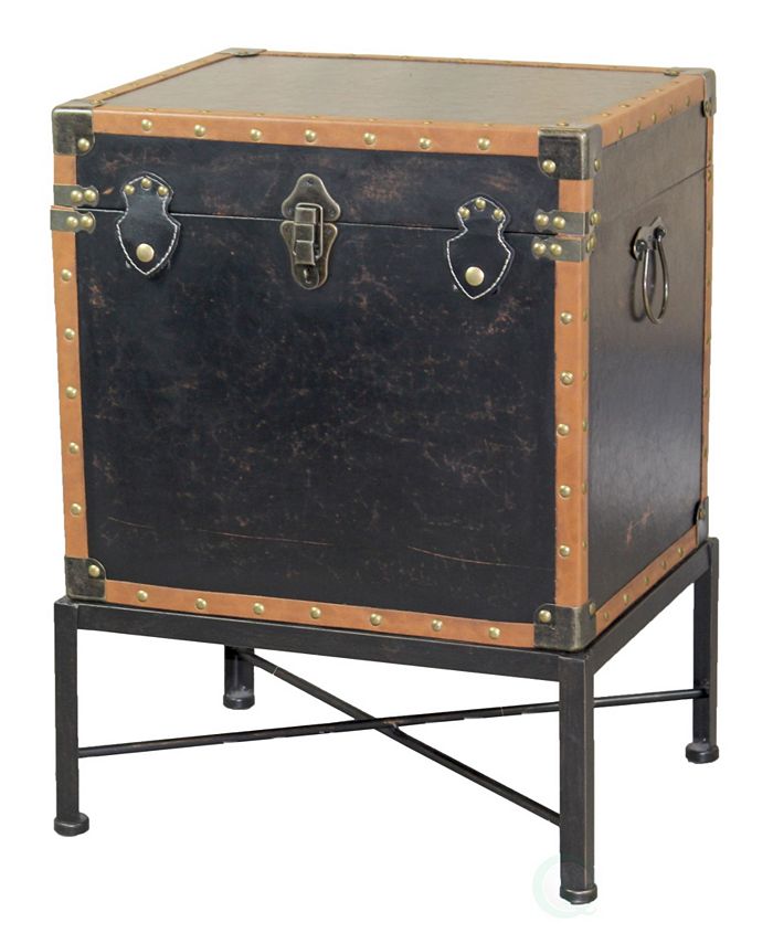 Vintiquewise Faux Leather Trimmed Square Storage Trunk, End Table on ...