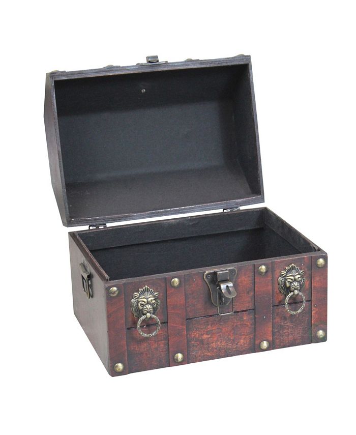 Vintiquewise Antique Wooden Pirate Chest with Lion Rings and Lockable ...