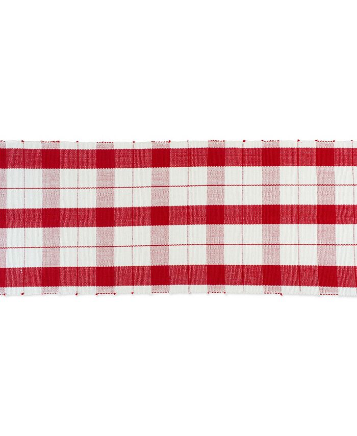 Design Imports Red Tinsel Plaid Fringed Table Runner - Macy's