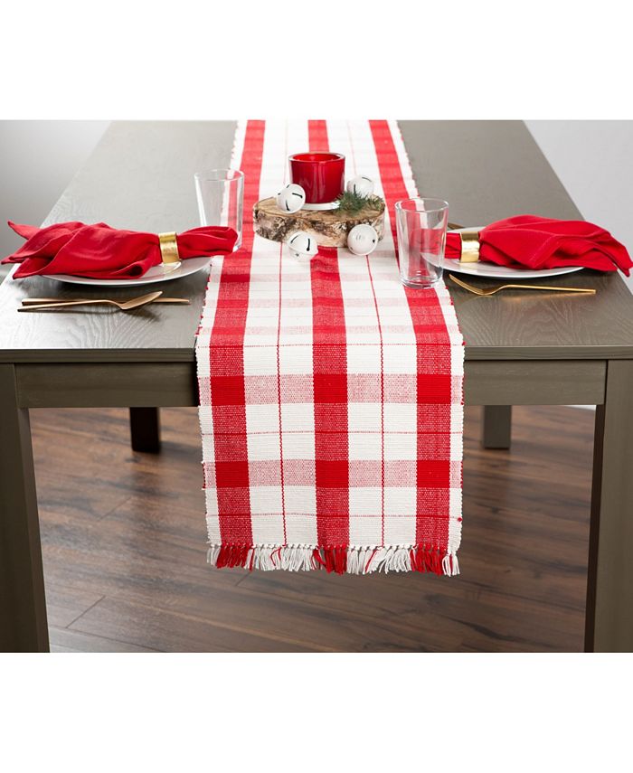Design Imports Red Tinsel Plaid Fringed Table Runner - Macy's