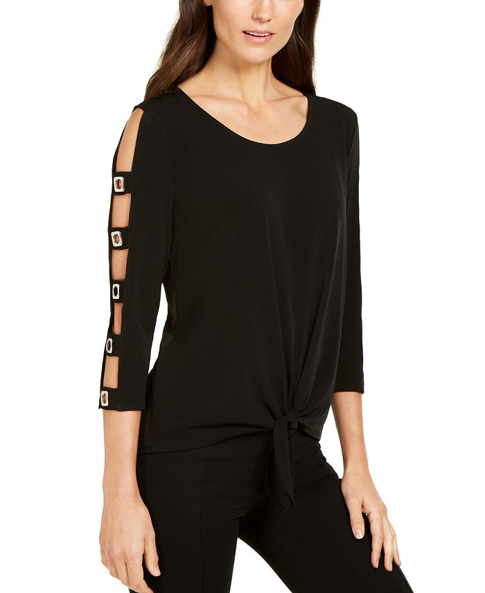 JM Collection Tie-Hem Ladder-Sleeve Top, Created for Macy's - Macy's