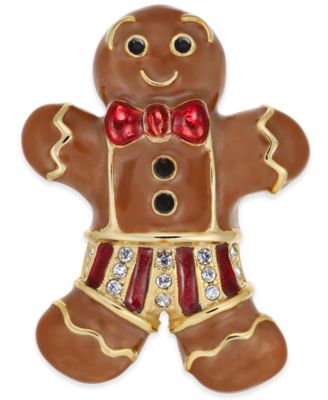 Holiday Lane Gold-Tone Pavé Gingerbread Man Pin, Created for Macy's ...
