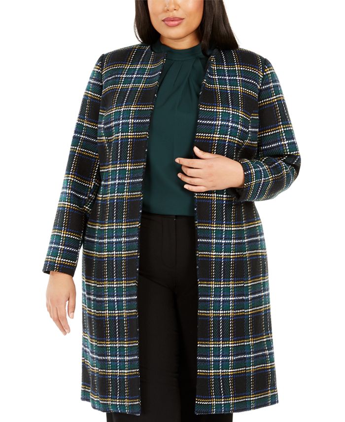 Calvin Klein Plus Size Plaid Open-Front Topper Jacket - Macy's