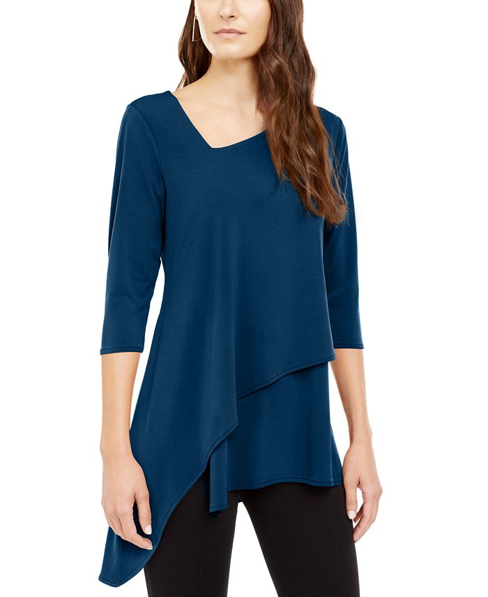 Alfani Asymmetrical Hem 3 4 Sleeve Top Created For Macys Macys
