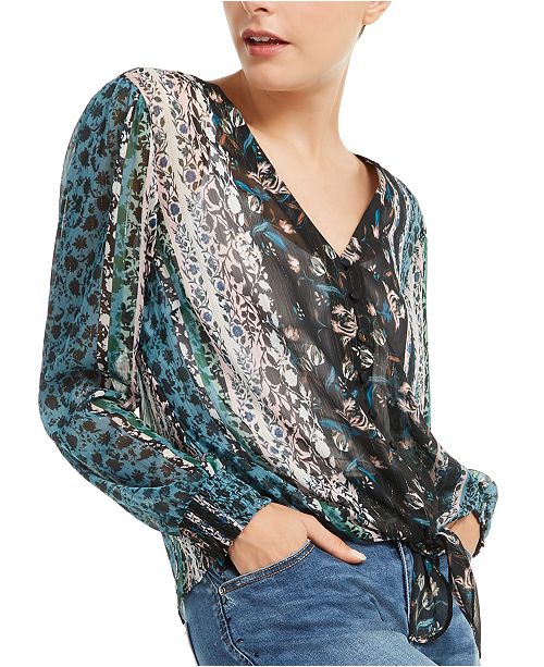 INC International Concepts INC Printed Tie-Front Blouse, Created for ...