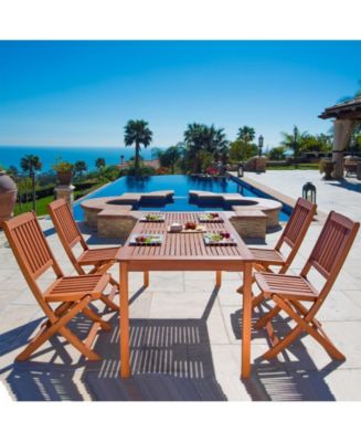 VIFAH Malibu Outdoor 5-Piece Wood Patio Dining Set with Folding Chairs ...